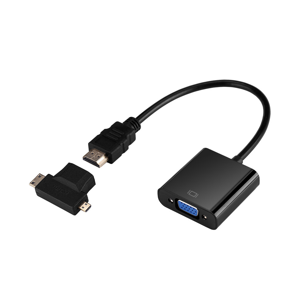 HDMI To VGA Adapter T Type Micro+Mini HDMI Connector For Set top Box PS4 Xbox360 Black