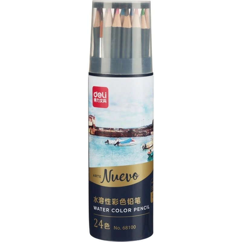 Карандаши акварельные Deli Arte Nuevo липа 24 цв/наб мет. туб. 68100