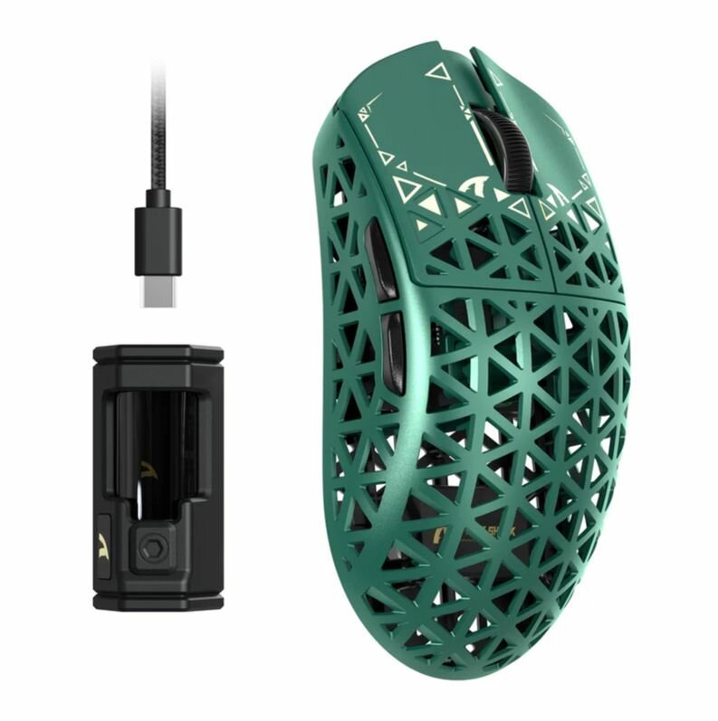 Беспроводная игровая мышь Attack Shark R5 Ultra, Carbon PAW3950, 8K, Bluetooth + 2.4Ghz USB, зеленый
