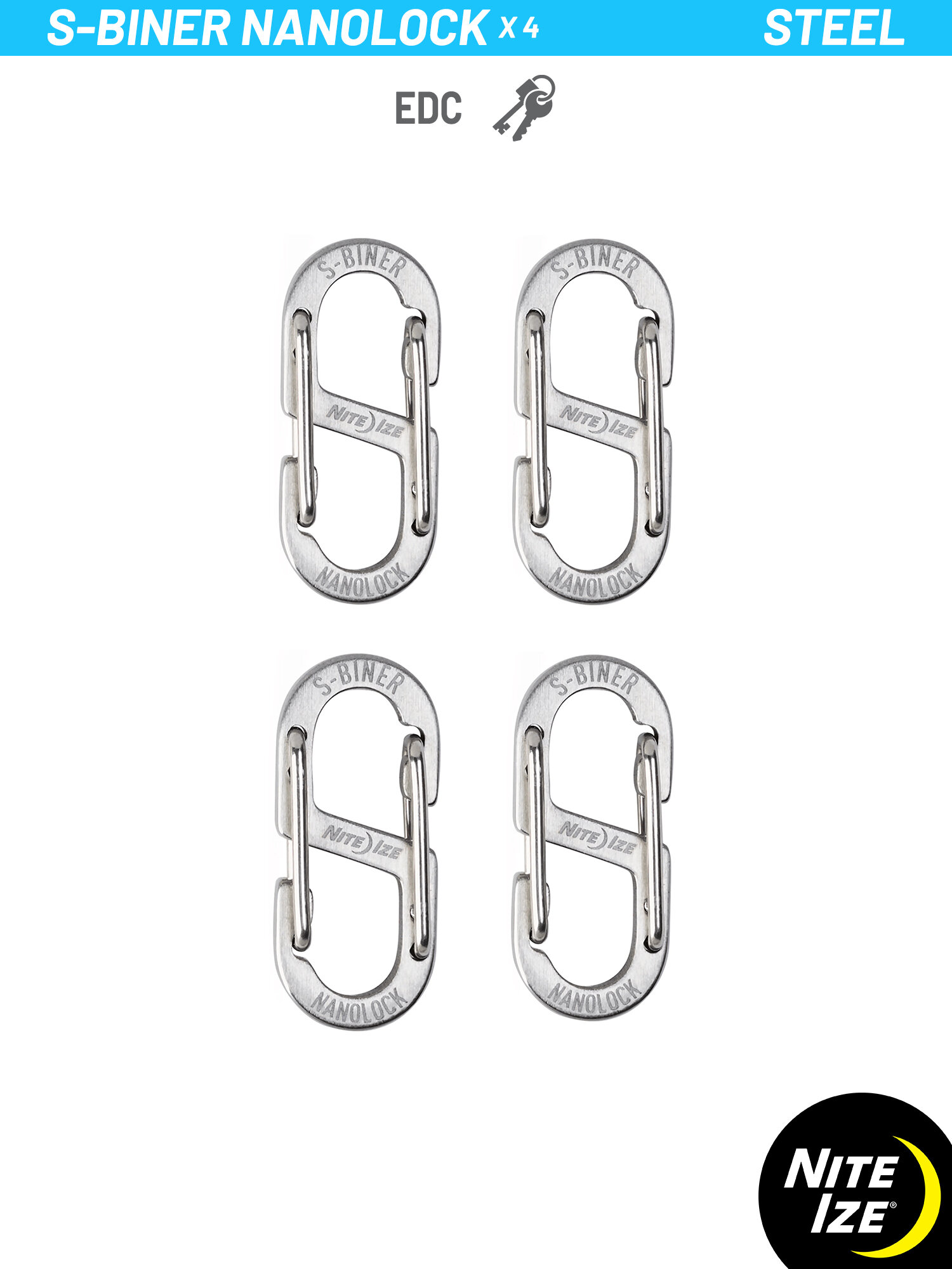 Карабин Nite Ize S-Biner NanoLock Stainless Steel - Стальной 4 шт