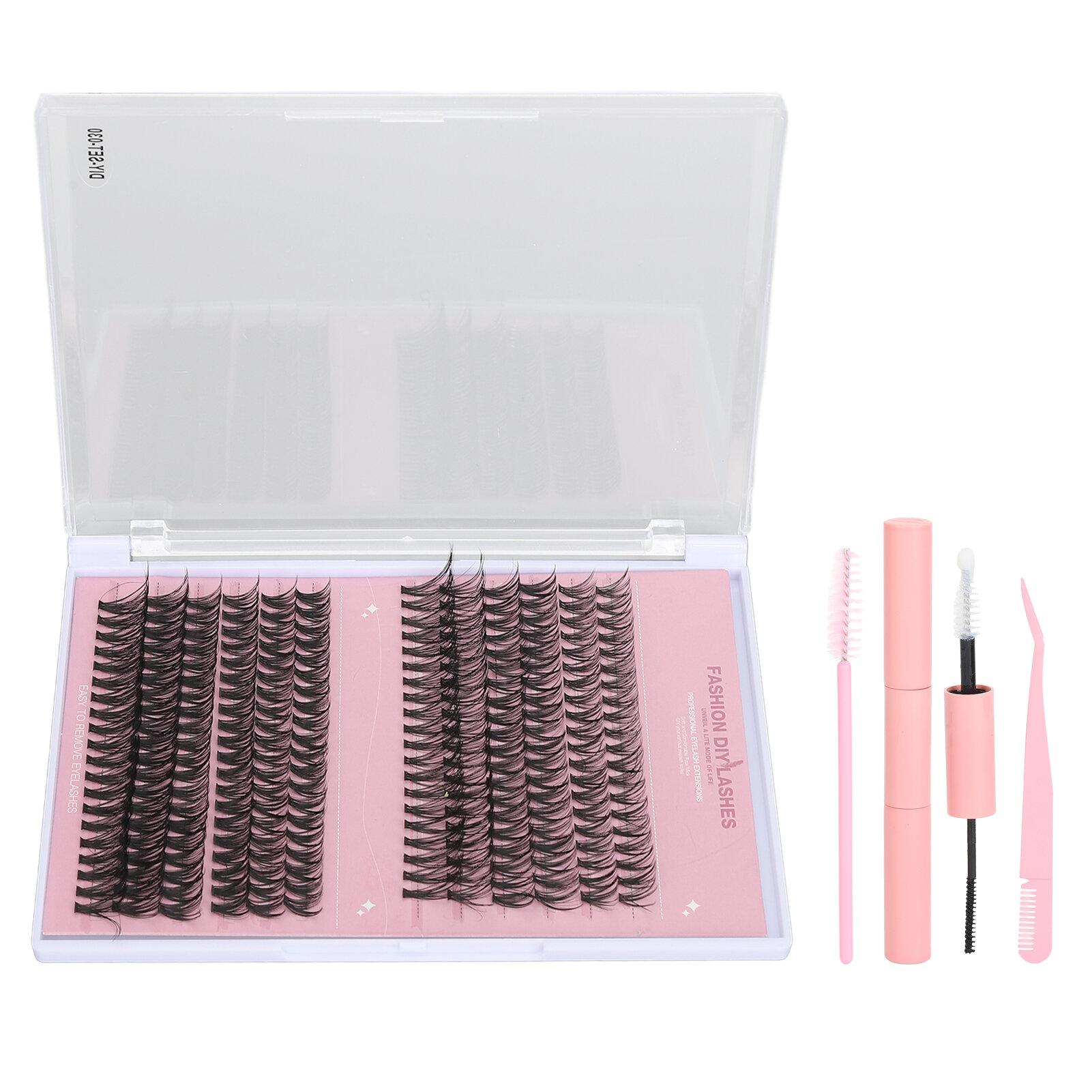 240 шт. Набор для наращивания ресниц «сделай сам» 10 16 мм D Curl Lash Clusters Kit с клеем для ресниц и пинцетом для ресниц для начинающих, розовый