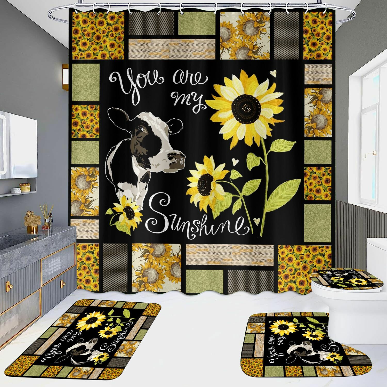 Занавеска для душа 4 в 1 с ковриками, крышкой для унитаза и ковриком для ванной, прочный набор для декора ванной комнаты