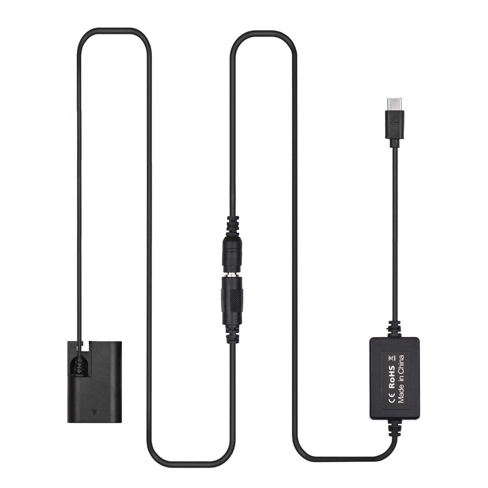 Кабель PD USB Type-C к имитационному аккумулятору DR-E6 DC Coupler LP-E6N для Canon 60D 70D 80D 5DS R 5D Mark IV III 5D4 5D3 5D2 II, черный, пластик, вход Type-C QC PD 9V/12V, выход 8.4V 2A, длина кабеля 1.26м/4.1ft, длина имитационного аккумулятора