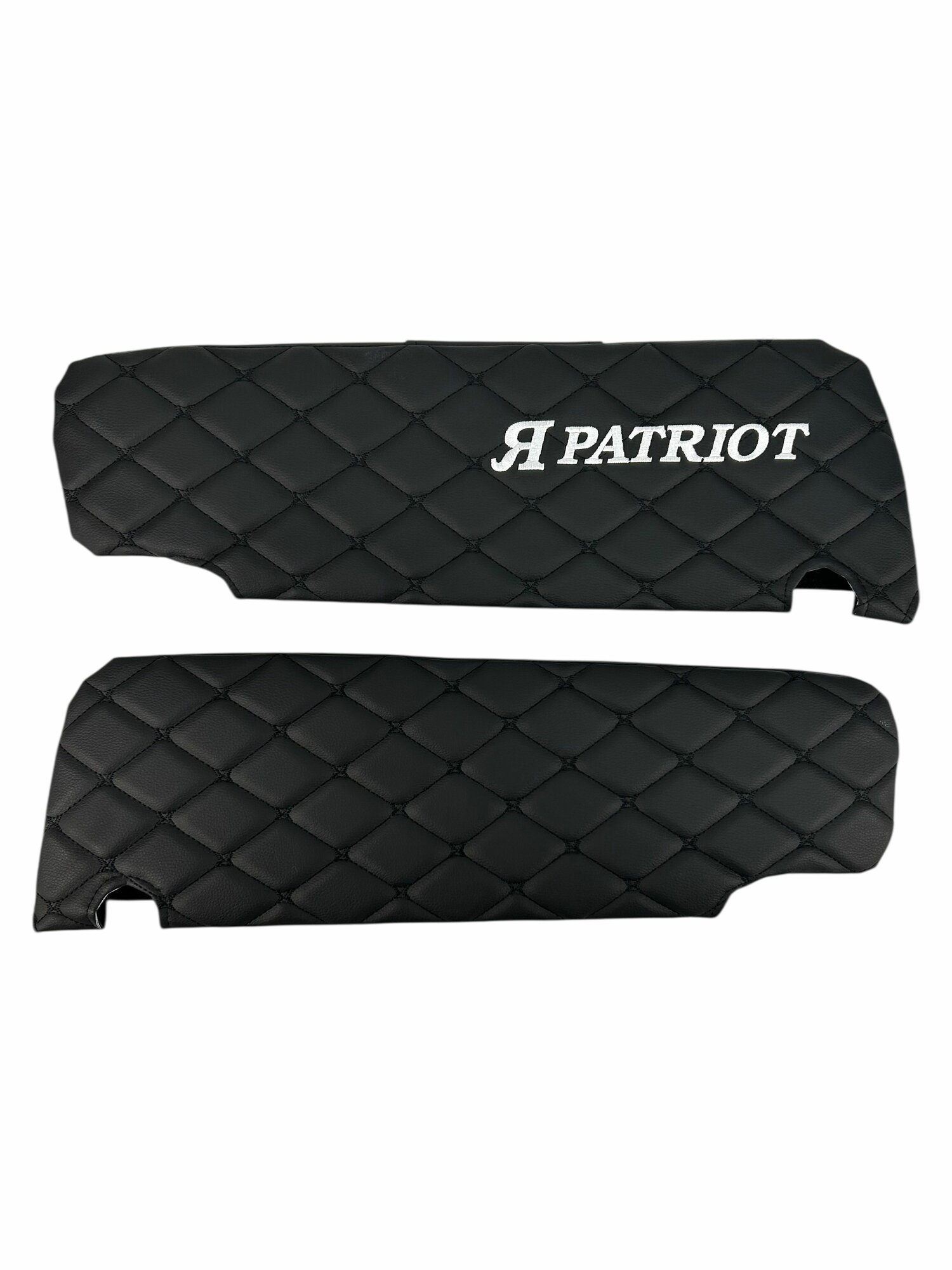 Чехлы на козырьки для а/м УАЗ Патриот, Пикап, Профи с надписью "Я патриот" черный ромб , черная нить