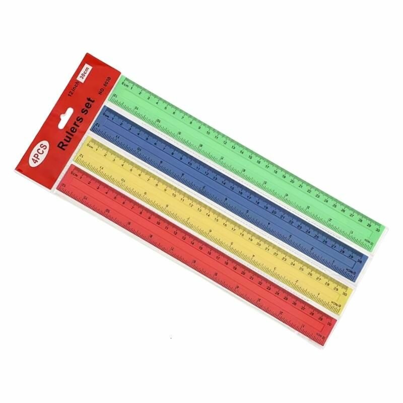 Цветная прозрачная пластиковая линейка 4шт, 30 см-четыре сплошных цвета