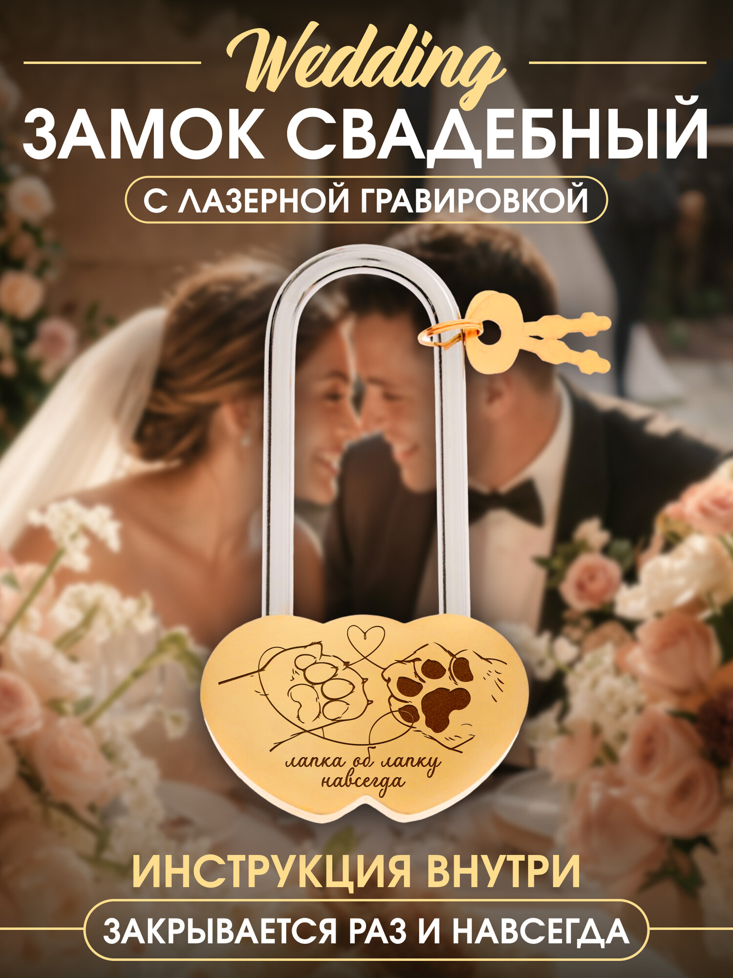 Свадебный замок с рисунком Кошачьи лапки