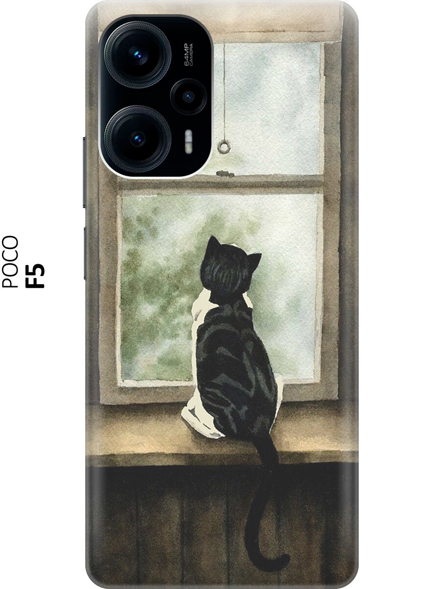 Силиконовый чехол Кот у окна на Poco F5 / Поко Ф5