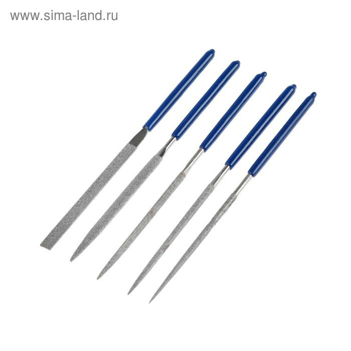 Набор надфилей алмазных тундра, обрезиненные рукоятки, 70×140×3 мм, 5 шт.