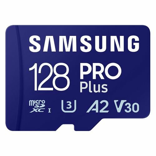 Карта памяти microSDXC UHS-I U3 Samsung Pro PLUS 128 ГБ, 180 МБ/с, Class 10, MB-MD128SA, 1 шт, переходник SD