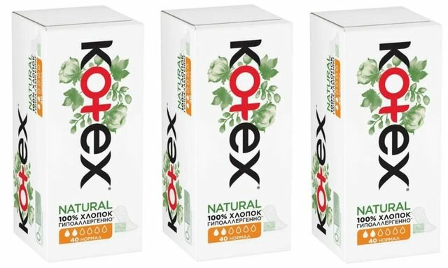 Kotex Ежедневные прокладки Natural, Нормал, 40 шт, 3 уп.