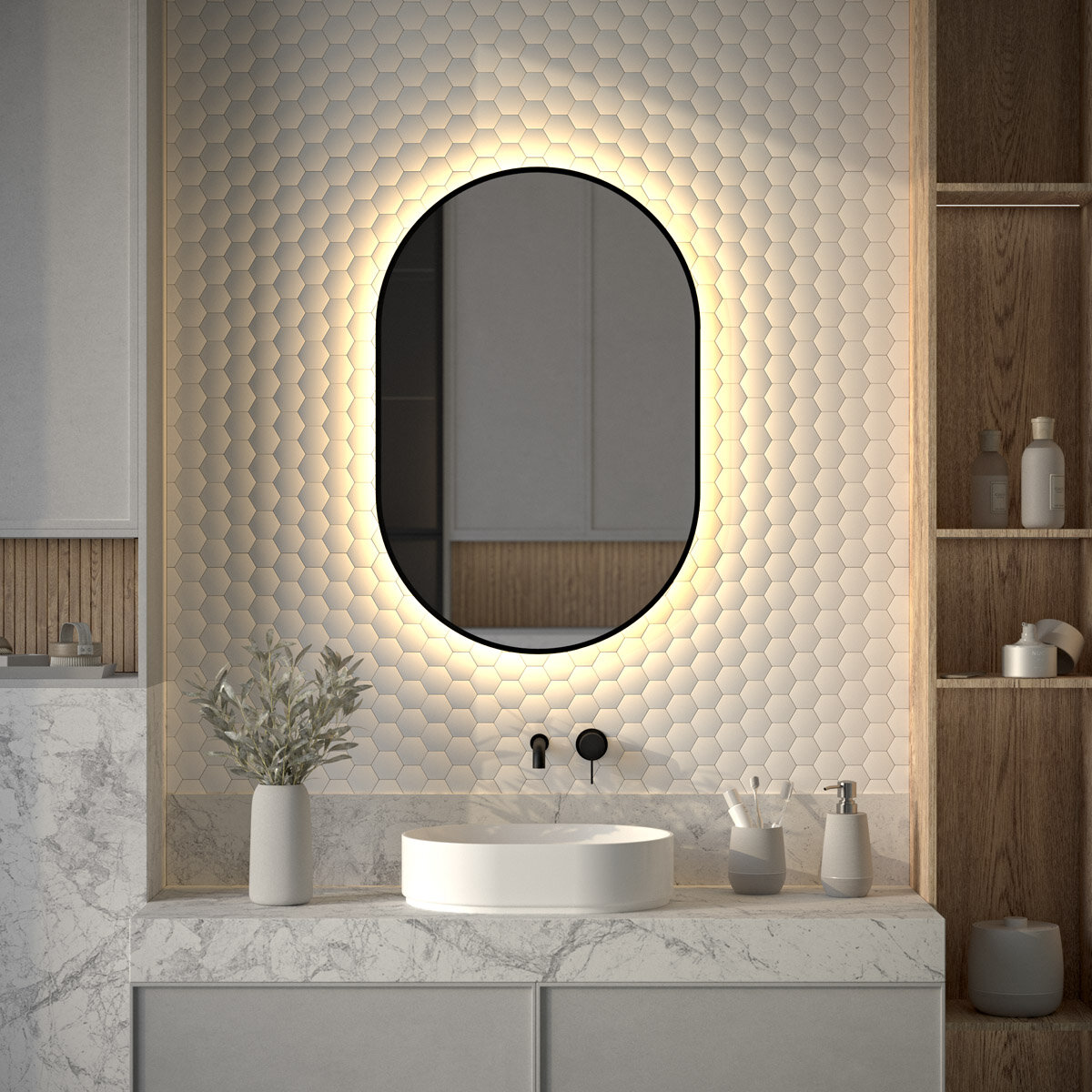 Зеркало с окантовкой и LED-подсветкой настенное AURA DEFESTO 60x90 см (Без выключателя), для гостиной, прихожей, спальни, кабинета и ванной комнаты, DF 2935