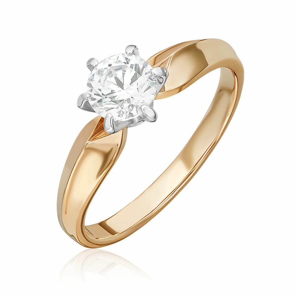 Кольцо помолвочное, комбинированное золото, 585 проба, родирование, фианит