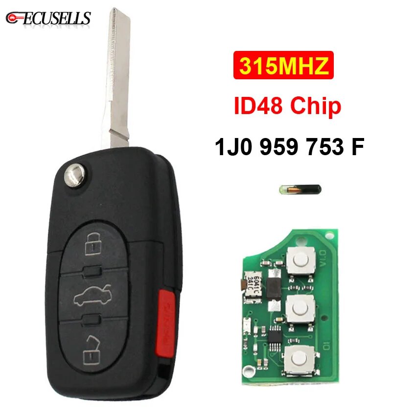 Дистанционный ключ Ecusells 4B 1J0 959 753 F 315MHZ ID48 Chip 1J0959753F для фотографий/VolksWagen Beetle Golf Passat Jetta Rabbit HU66 Blade Full Key