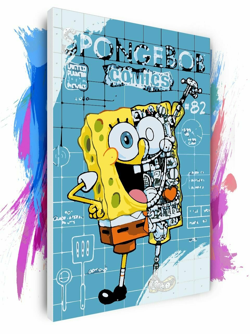 Картина по номерам на холсте Губка Боб чертеж, 40 х 60 см