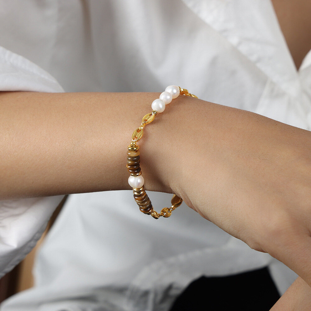 Комплект бижутерии: браслет, колье, подвеска, тигровый глаз