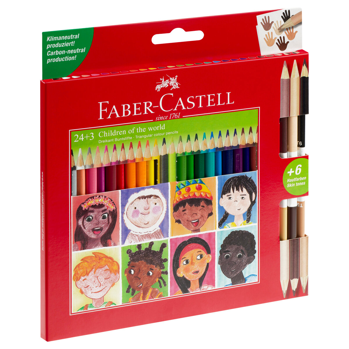 Карандаши цветные Faber-Castell, 24цв, «Дети мира» заточ. +3цв, картон, европодвес.