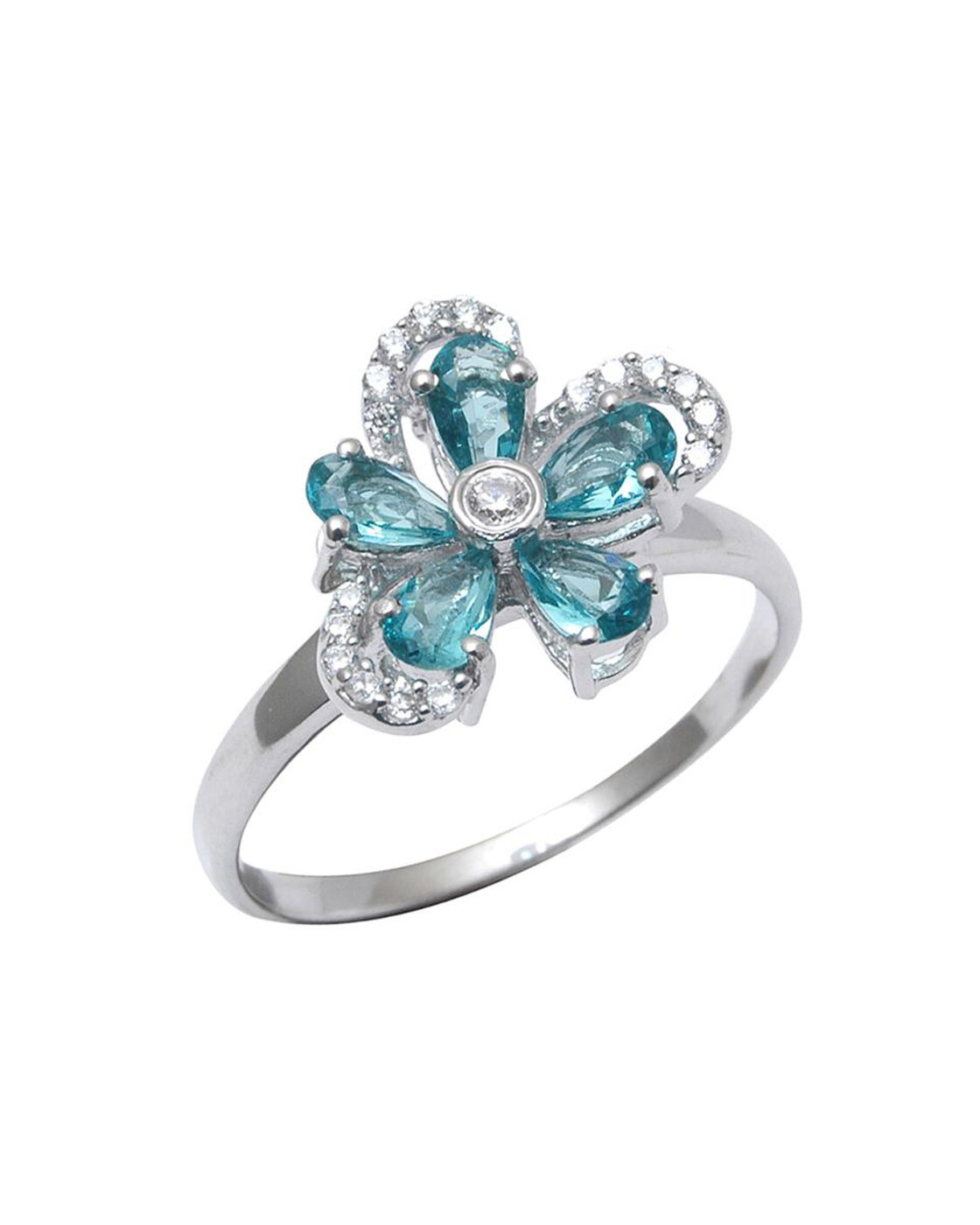 Кольцо тонкое, серебро, 925 проба, родирование, фианит, аквамарин