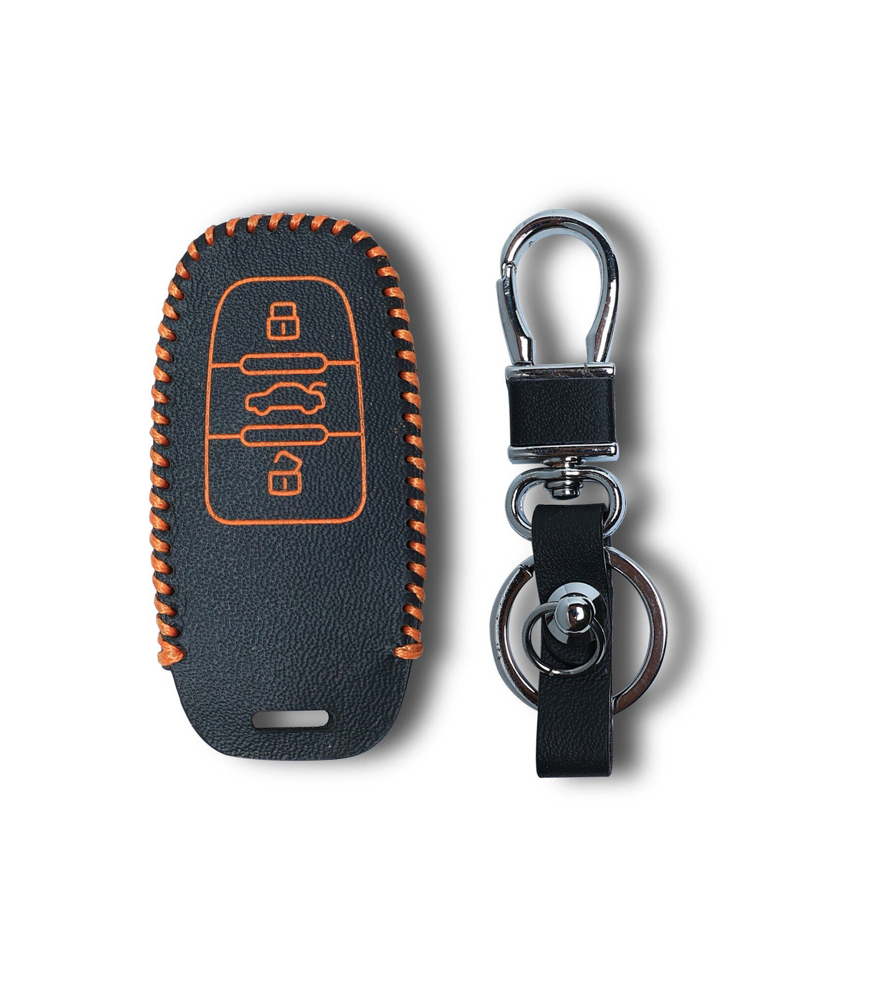 Чехол для автомобильного ключа Audi (Ауди) Цвет Черный нить Оранжевая