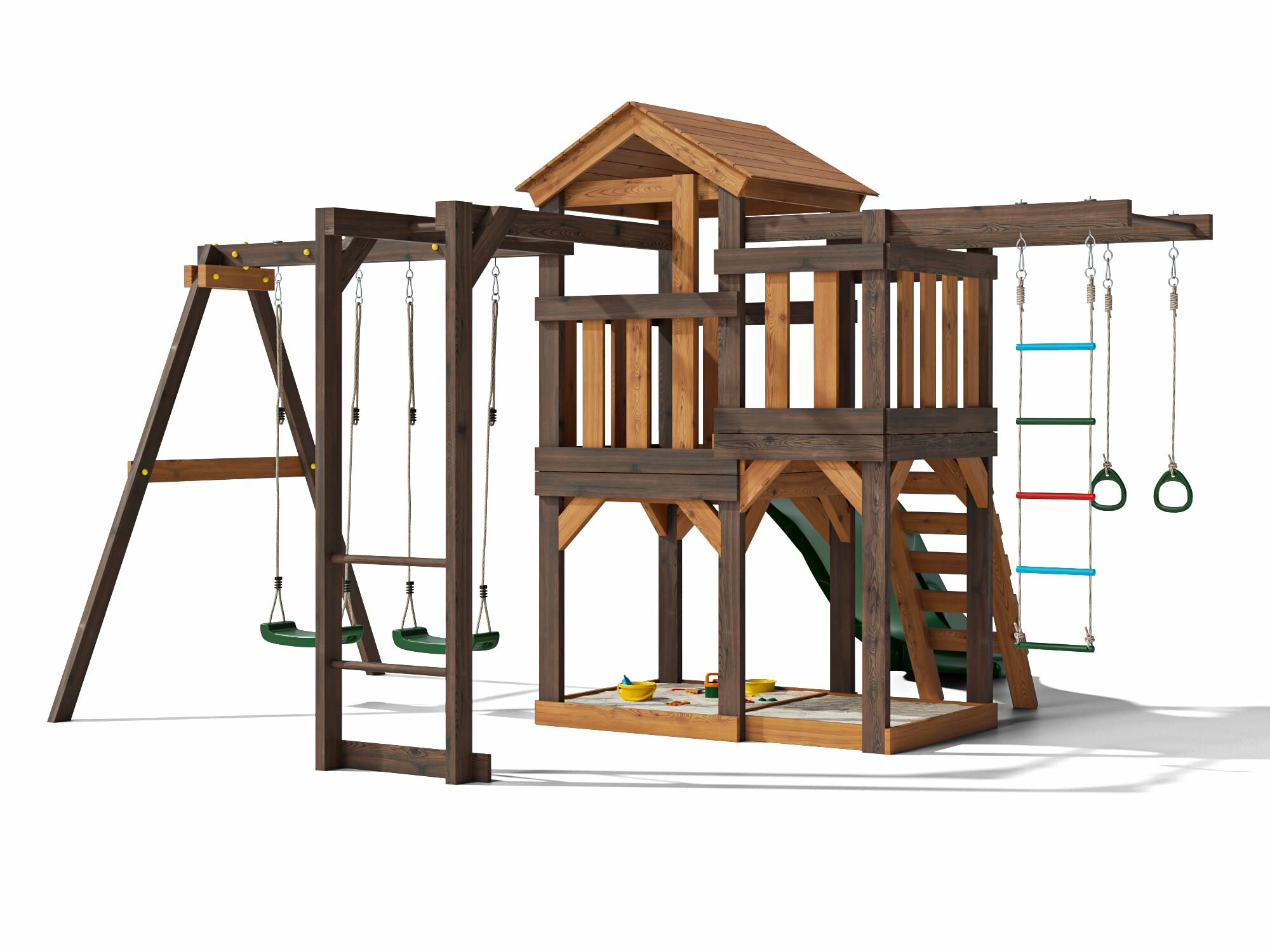 Детская площадка легенда леса стандарт 5 Золотой Тик с рукоходом, балконом и горкой 1.75м для улицы / Игровой комплекс для дачи
