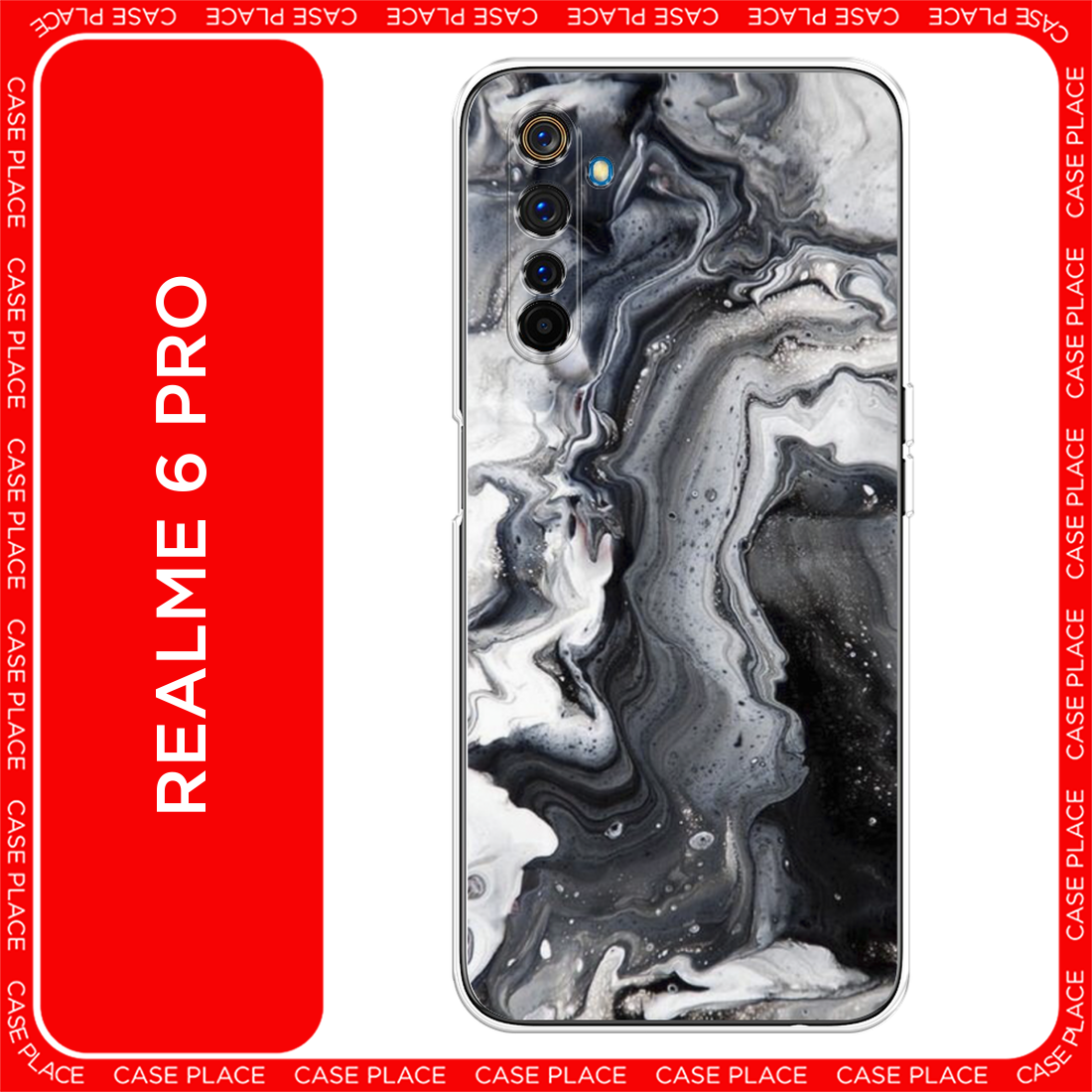 Чехол на Realme 6 Pro / Реалми 6 Про с принтом Бело-черные сложные полосы