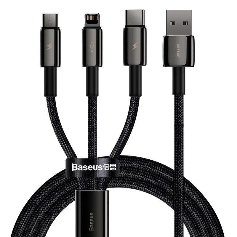 Baseus 3 в 1 USB-кабель типа C для iPhone 12 Pro Max Micro USB Android Кабель для мобильного телефона Samsung Xiammi USBC Шнур для передачи данных