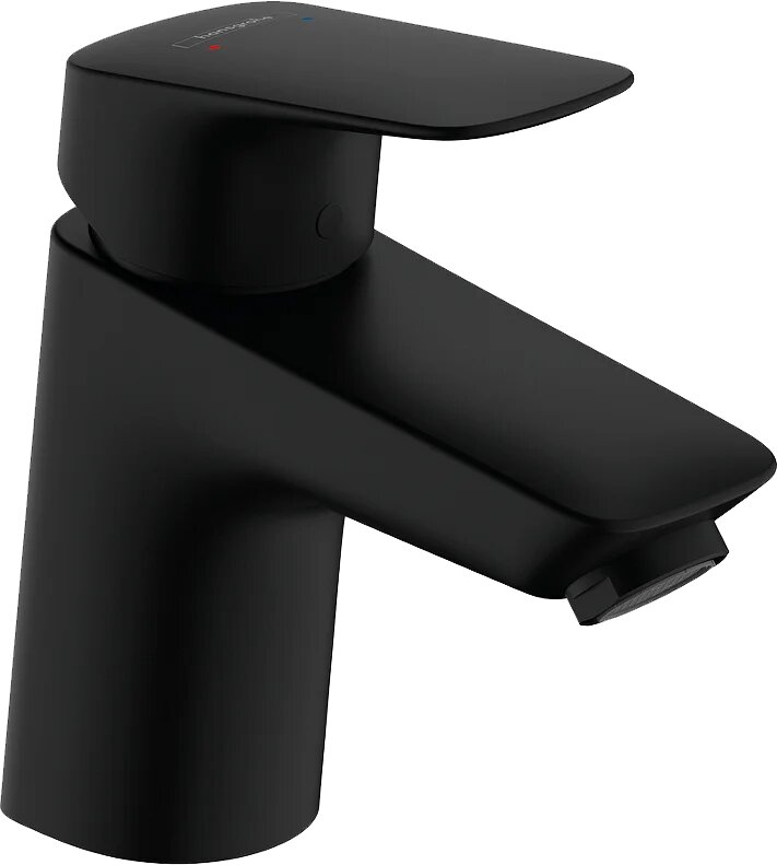 Смеситель для раковины Hansgrohe Logis 70 71077670 черный, матовый, кран для ванной в раковину, из латуни, рычажный, с керамическим картриджем, с функцией экономии расхода, с донным клапаном