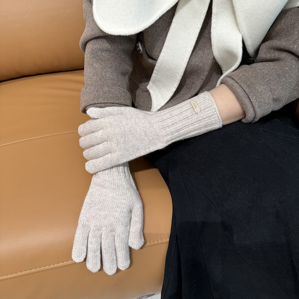 Перчатки, 100% шерсть, женские, сенсорные, бежевые