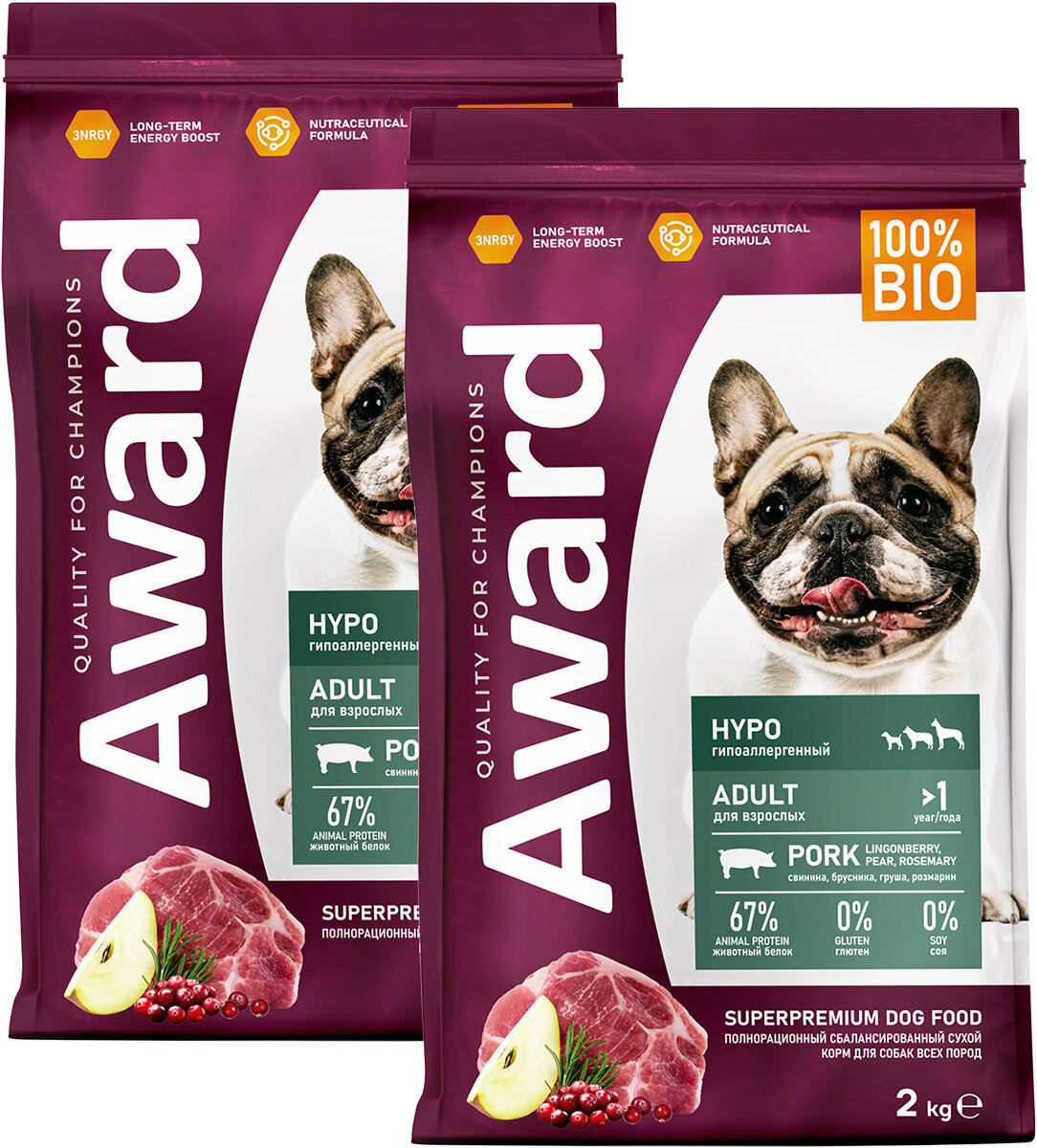 AWARD HYPO гипоаллергенный для взрослых собак всех пород со свининой 2 + 2 кг