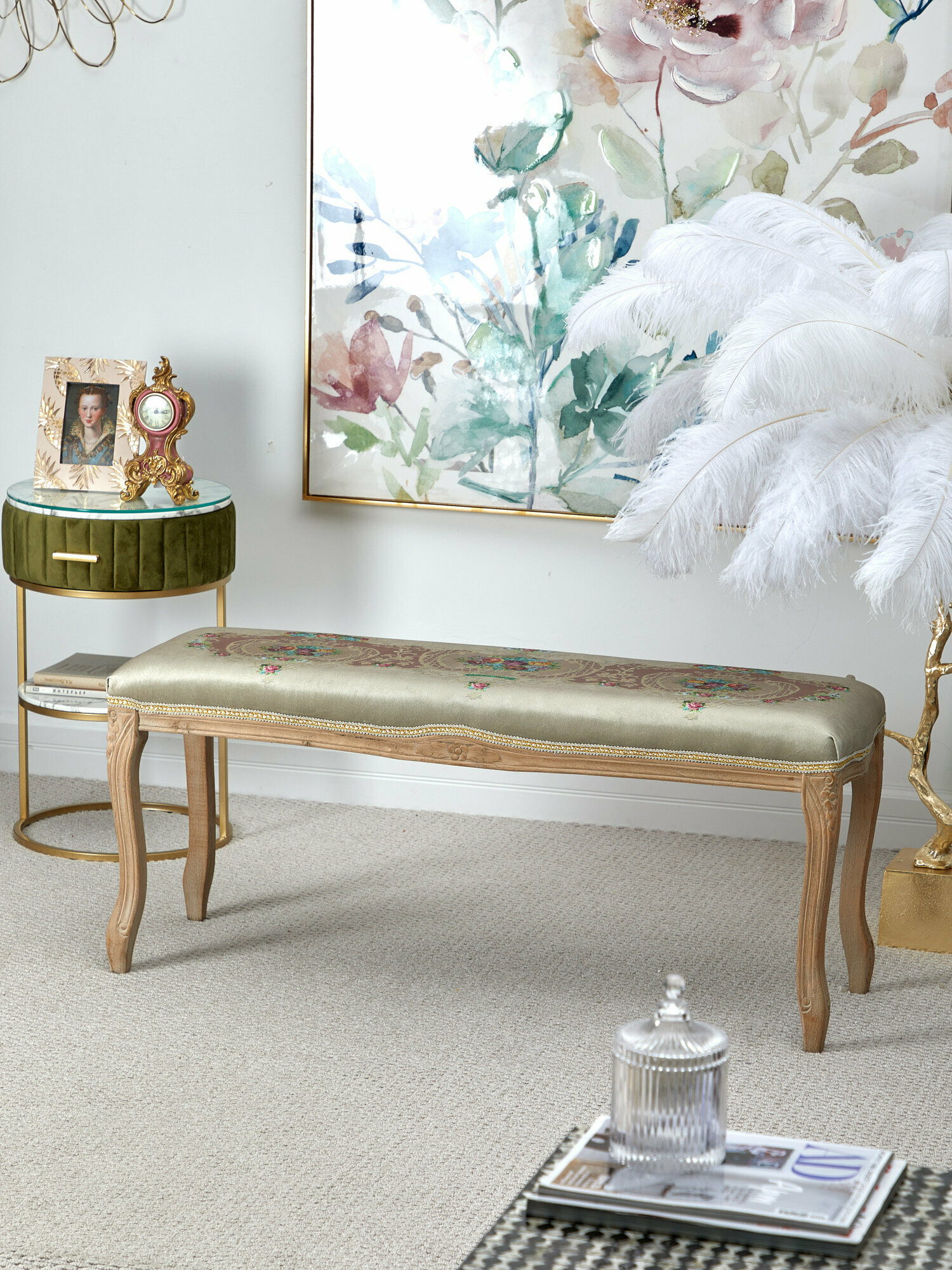 51-064 Банкетка Венеция 113х35х46см, Дерево, полиуретан, велюр, Glasar