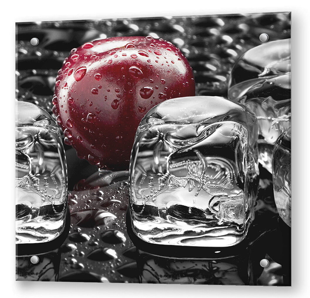 Кухонный экран из закаленного стекла "ЛЕД И вишня" - (600х600х4 мм)