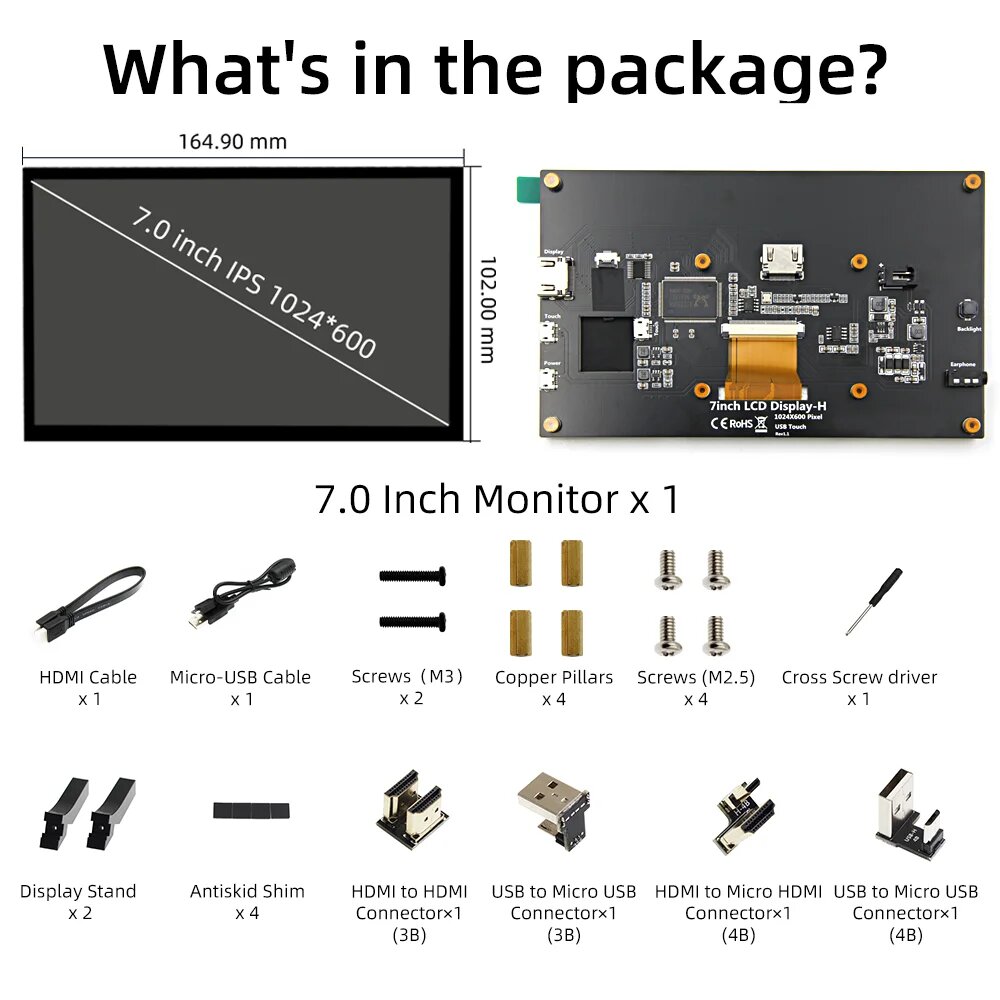 IPistBit 7-дюймовый IPS дисплей для Raspberry Pi Without speakers