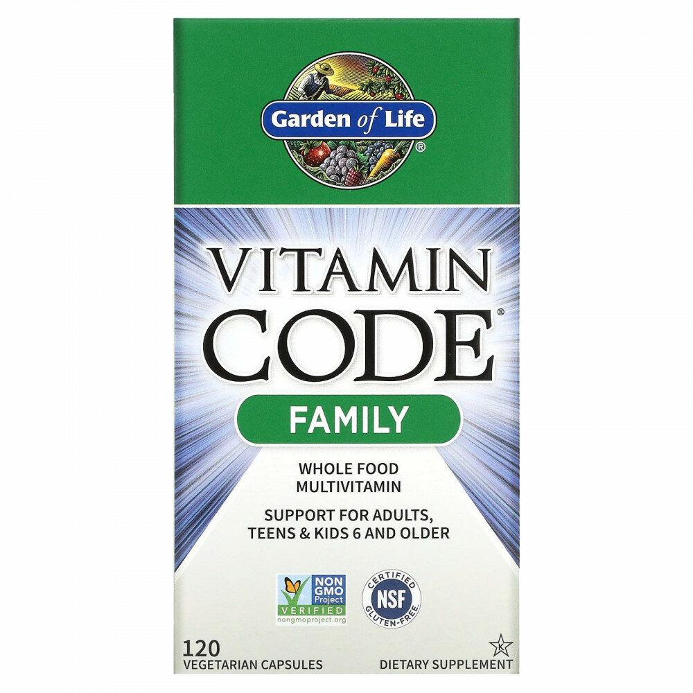 Garden of Life, Vitamin Code®, мультивитамины из цельных пищевых продуктов для всей семьи, 120 вегетарианских капсул