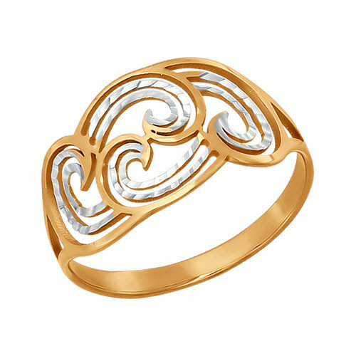 Кольцо широкое, красное золото, 585 проба, родирование