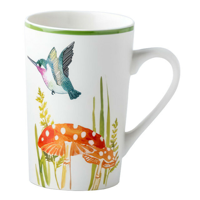 Кружка TODELIA "Птицы", птица и мухоморы, 370мл, костяной фарфор