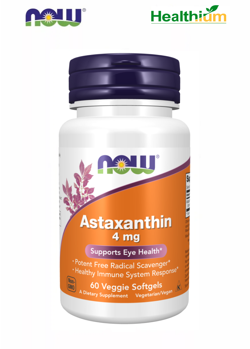 NOW Astaxanthin 4мг 60 софтгель капсул Нау Астаксантин 4 мг для укрепления иммунитета, антиоксидант, для зрения, сердца и кожи