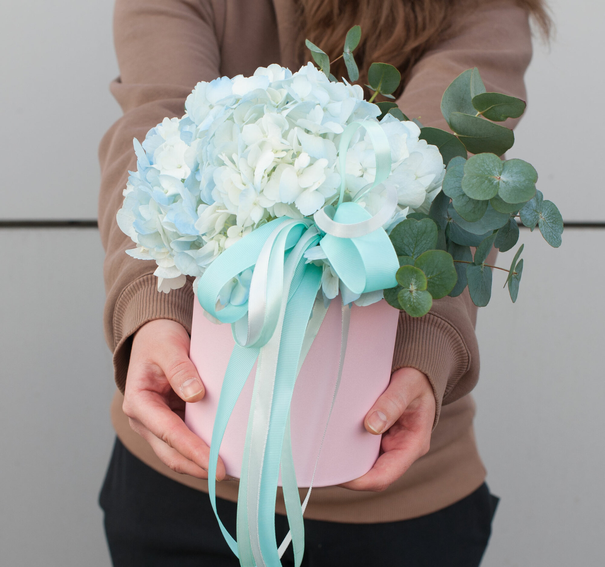 Коробка с цветами Charlotte "Гуардо", гортензия, 1 цветок, высота 15см