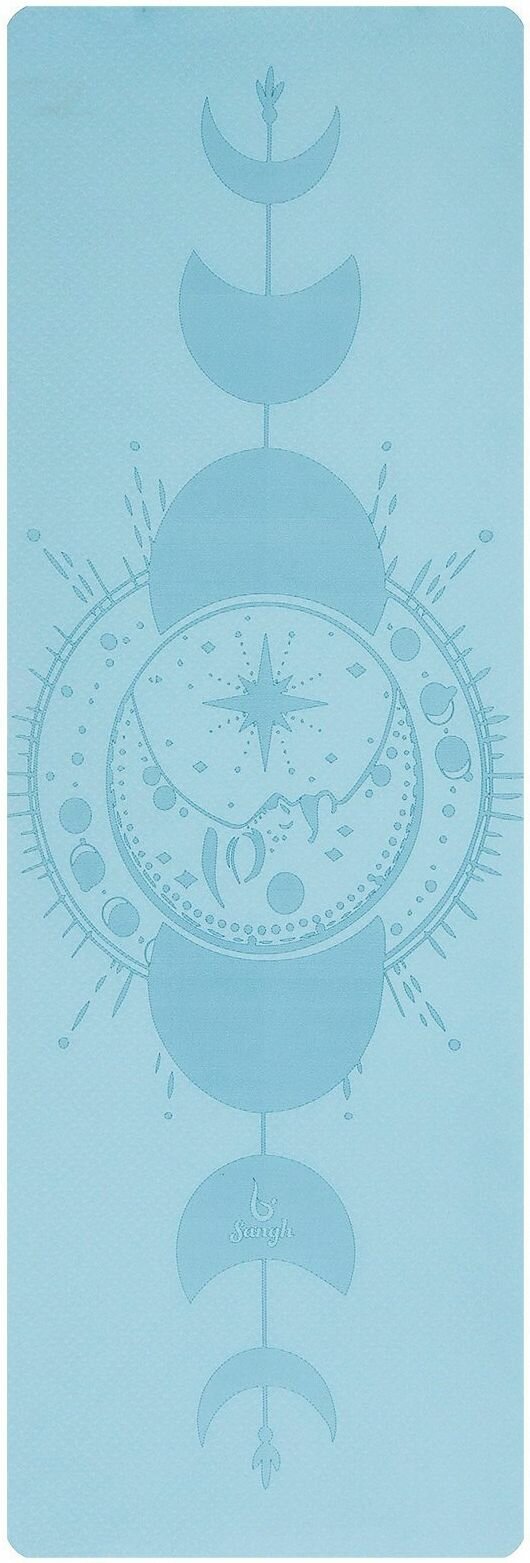 Коврик для йоги Sangh "Луна" нескользящий водонепроницаемый, размер 183х61 см, толщина 0,6 см, материал TPE, цвет голубой