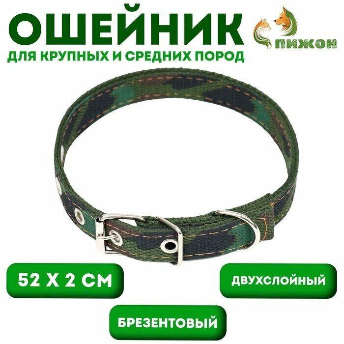 Ошейник брезентовый двухслойный "Камуфляж", 52 х 2 см, "Пижон"