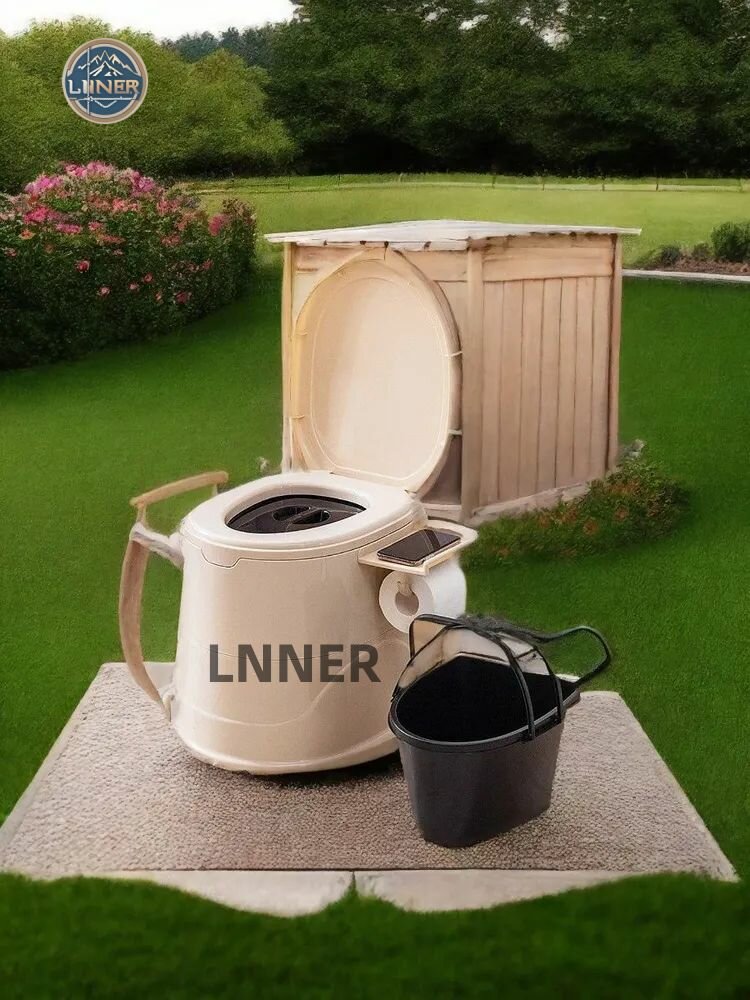 Ведро-туалет, съемный унитаз, туалет на корточках двойного назначения, с щеткой-подушкой, белый