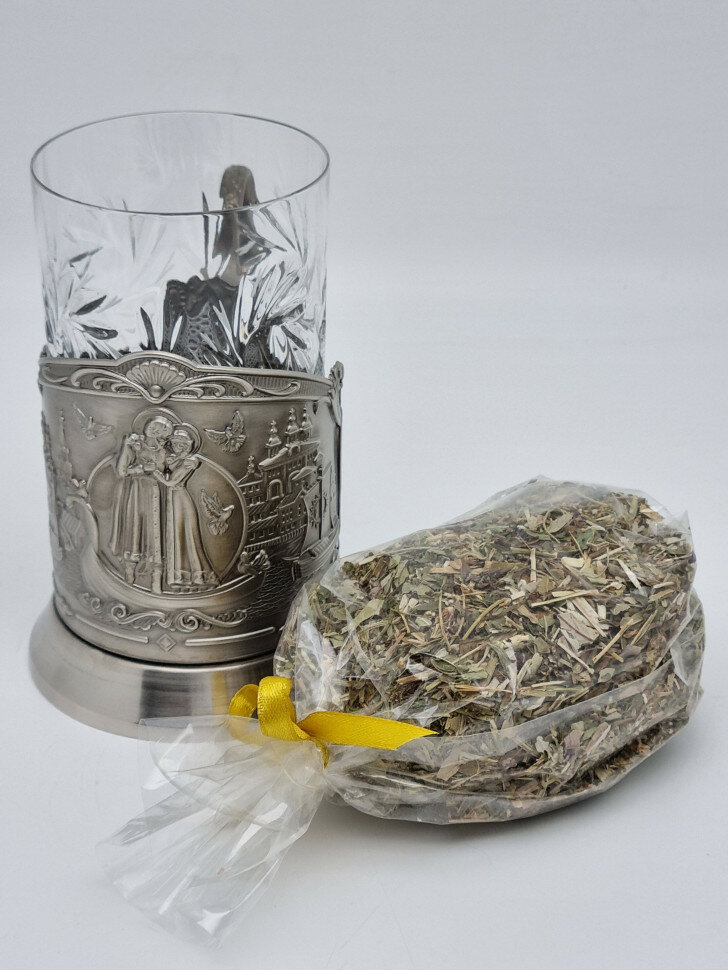 Подстаканник "Петр и Феврония" стакан хрусталь с Краснополянским чаем