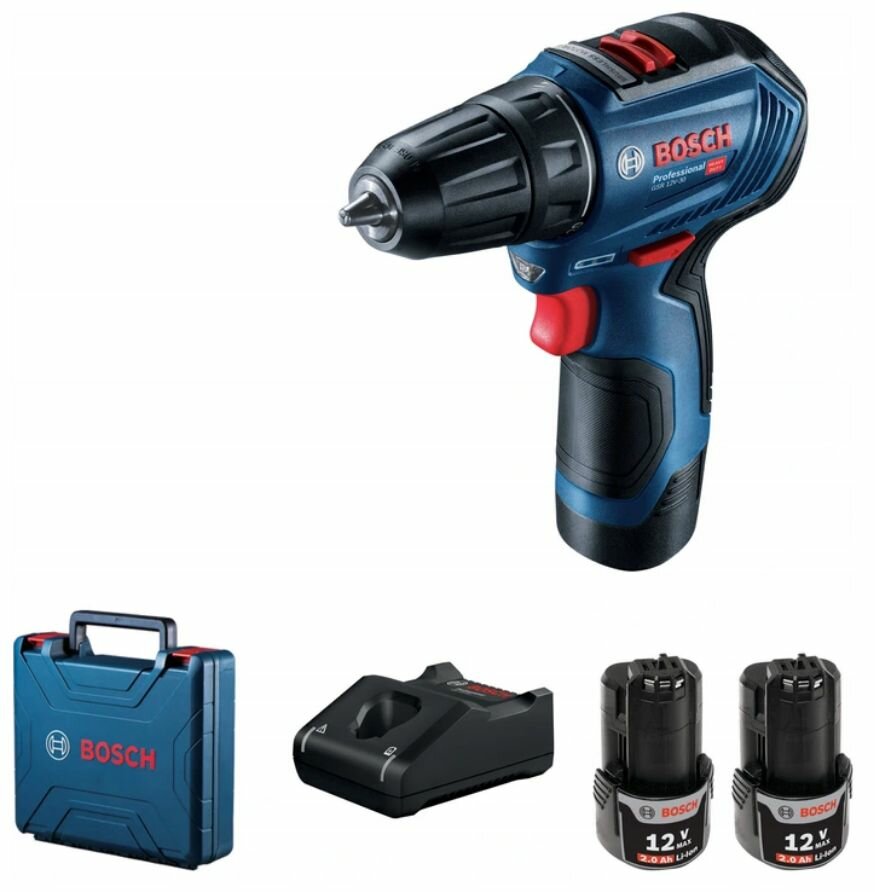 Дрель-шуруповерт аккумуляторная BOSCH GSR 12V-30 Professional 06019G9000 (с 2-мя АКБ, кейс)