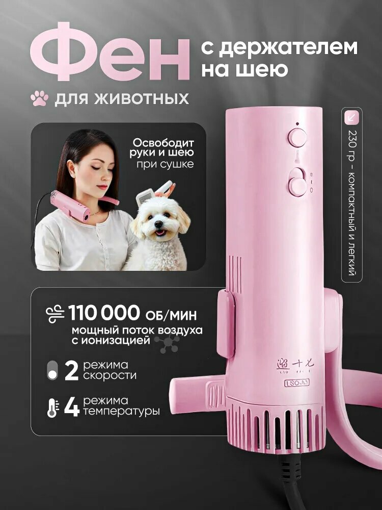 Профессиональный фен для сушки шерсти животных GSH1 с УФ-лампой и ионизацией, бесщеточный мотор, белый