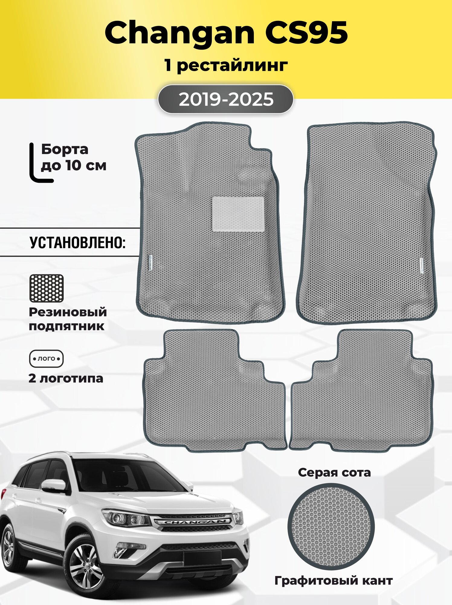Коврики Ева автомобильные Changan CS95 1 рестайлинг 2019-2025 EVA ЭВА с бортами