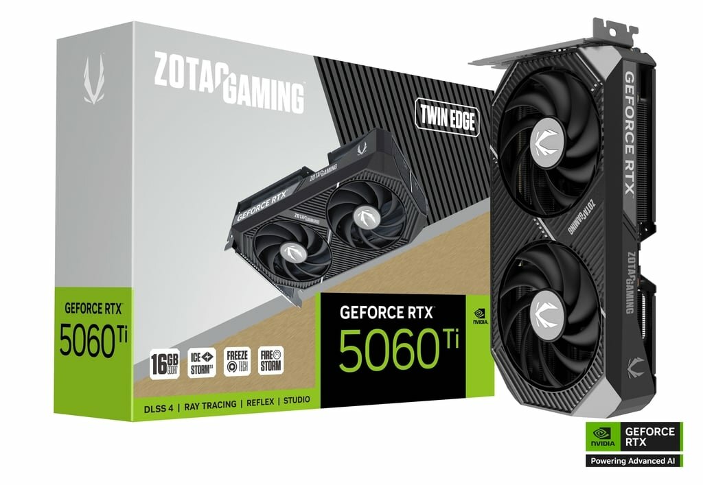 Видеокарта 16Gb ZOTAC RTX 5060 TI Twin Edge, RTX5060TI/GDDR7/3DP/HDMI PCI-E