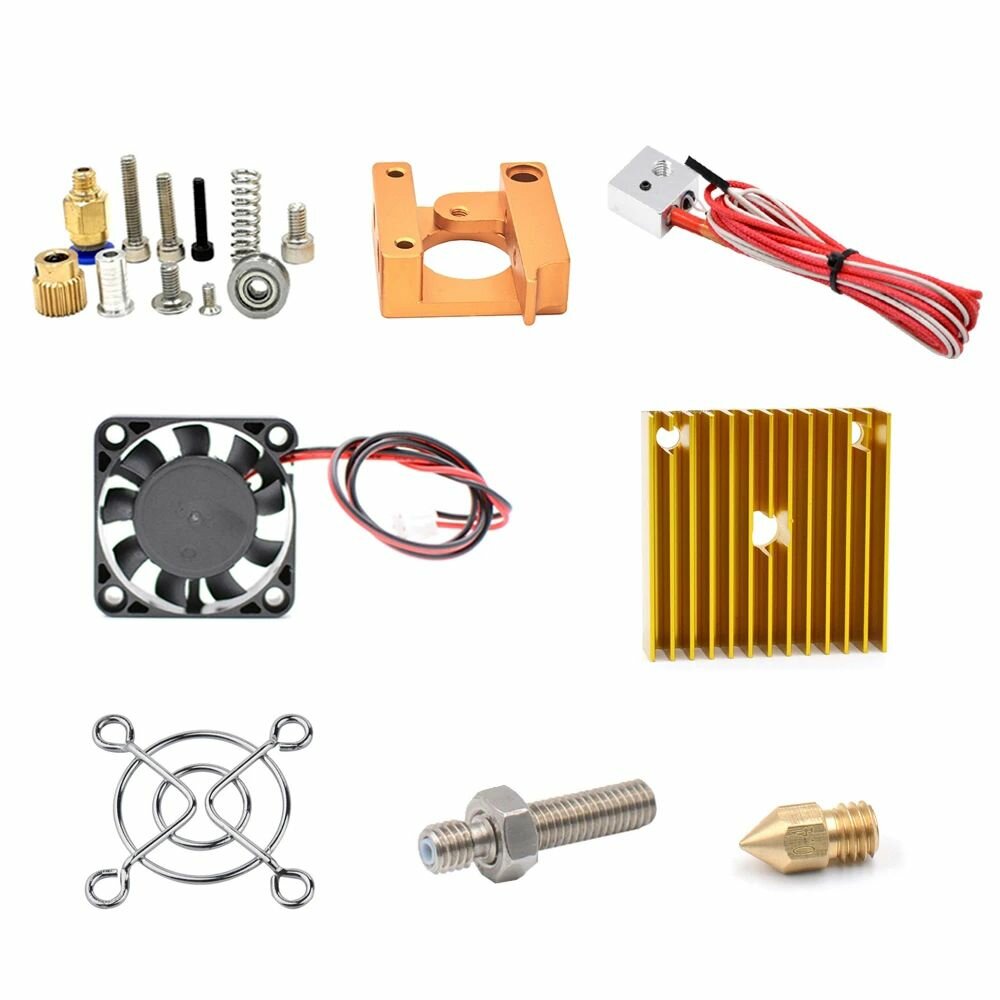 Комплект экструдера MK8 с J-образной головкой, соплом для подачи филамента диаметром 0,4 мм и длиной нити 1,75 мм (без шагового двигателя) для 3D-принтера.