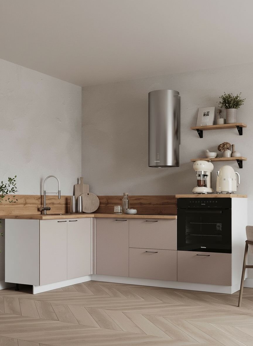 ARNIKA Кухонный гарнитур со столешницей "Дакия" угловой 1,5м*2,25м (без пм) , цвет магнолия (бежевый), фасад пленка ПВХ