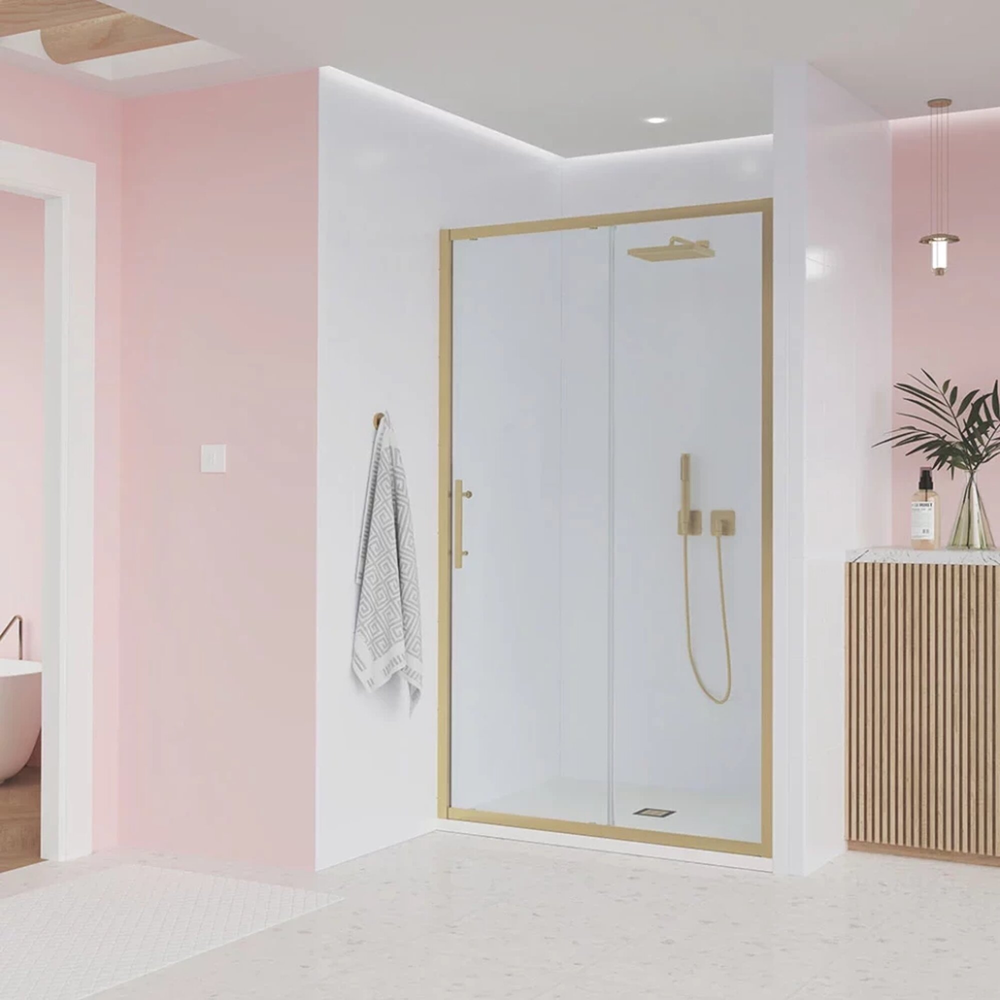 Душевая дверь Veconi Evo 100 G, 1200x1950, золото брашинг, стекло прозрачное