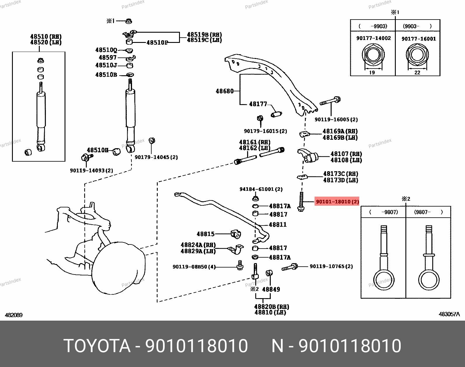 Бoлт торсиона, TOYOTA 9010118010