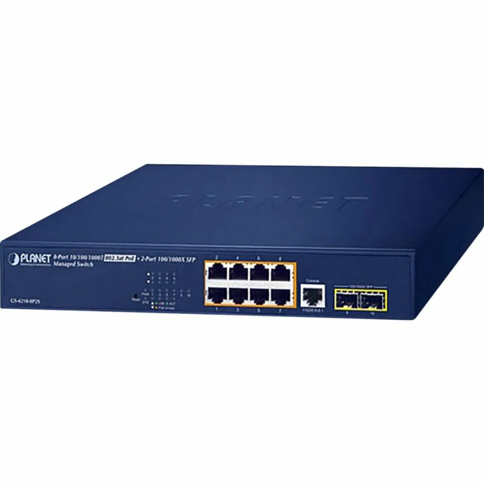 Коммутатор Planet IPv4/IPv6, 8-Port Managed 802.3at POE (GS-4210-8P2S), 1512399