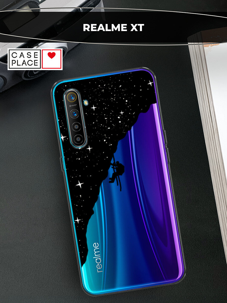 Чехол на Realme XT / Реалми XT с принтом Скалолаз в космосе, прозрачный